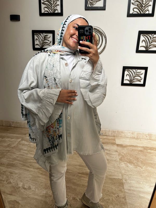 Ruffles Linen Top - Light Grey – layanegypt